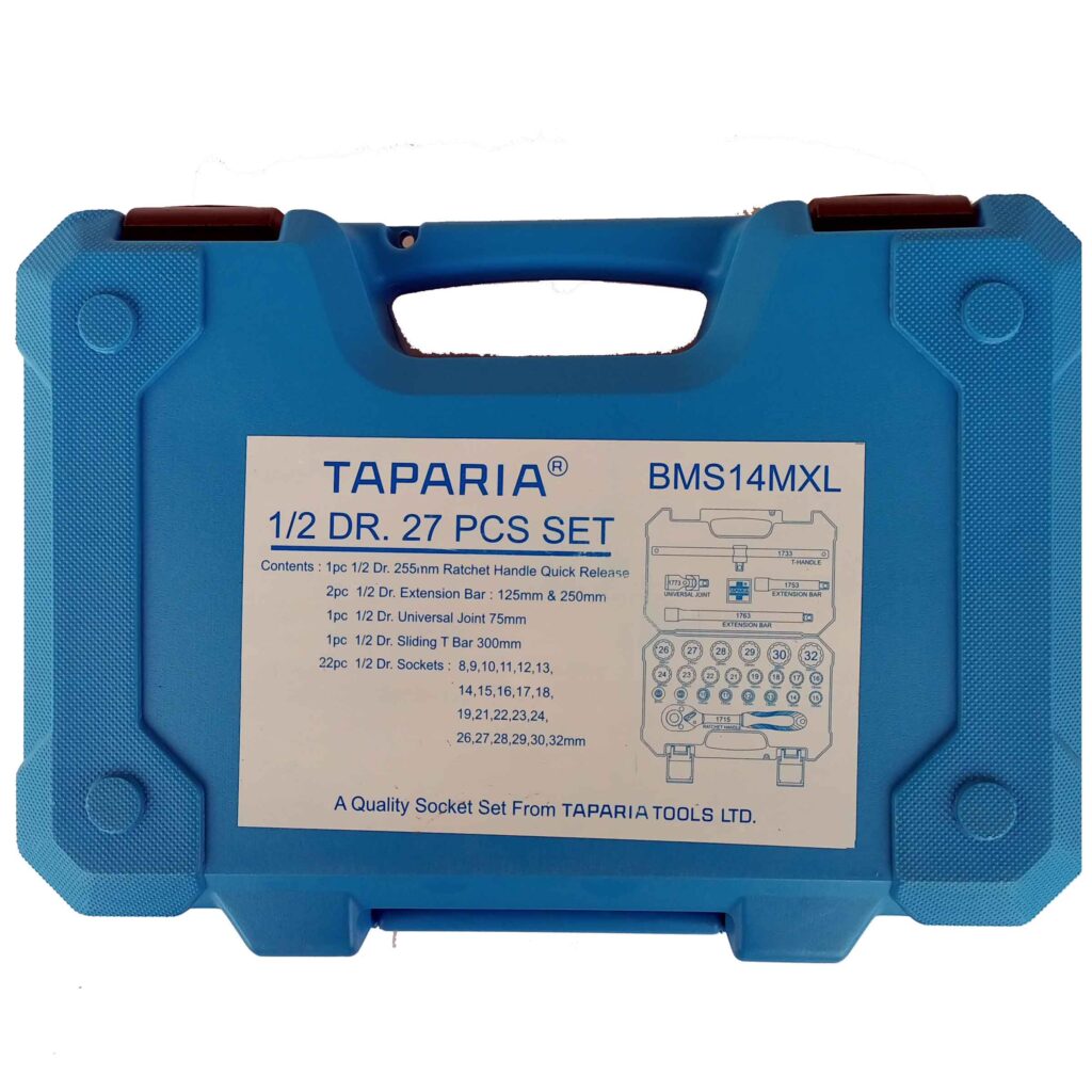 TAPARIA 27 PCS 1/2" DRIVE SOCKET SET HEAVY DUTY BI-HEX Blow Mold Box ...