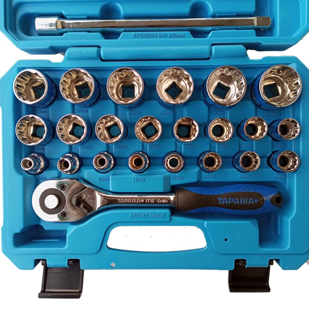 TAPARIA 27 PCS 1/2" DRIVE SOCKET SET HEAVY DUTY BI-HEX Blow Mold Box ...